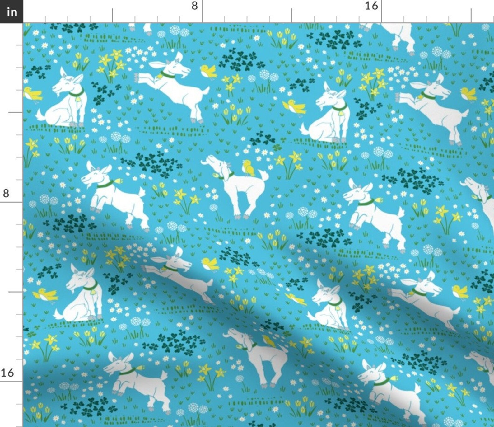 Happy Baby Goat Fabric Tiptoe Through the Tulips Blue by - Etsy