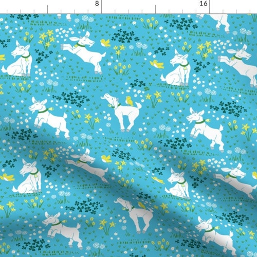 Happy Baby Goat Fabric Tiptoe Through the Tulips Blue by - Etsy