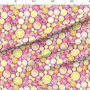 Citrus Fabric Citrus Mix Pink Background Multicoloured Oranges Lemons ...