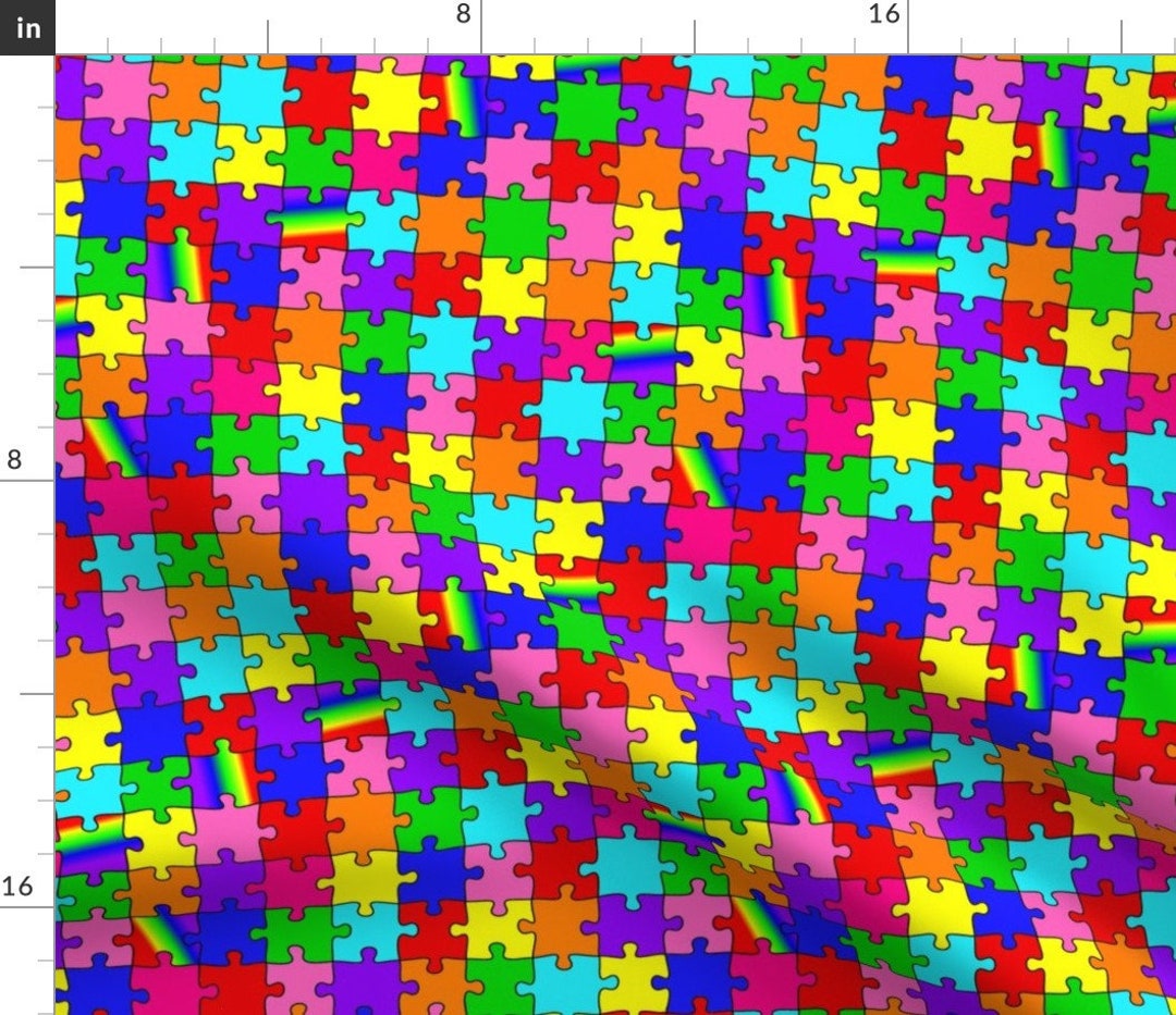 Rainbow Puzzle Fabric Autism Puzzle Pieces Spectrum Colors by ...