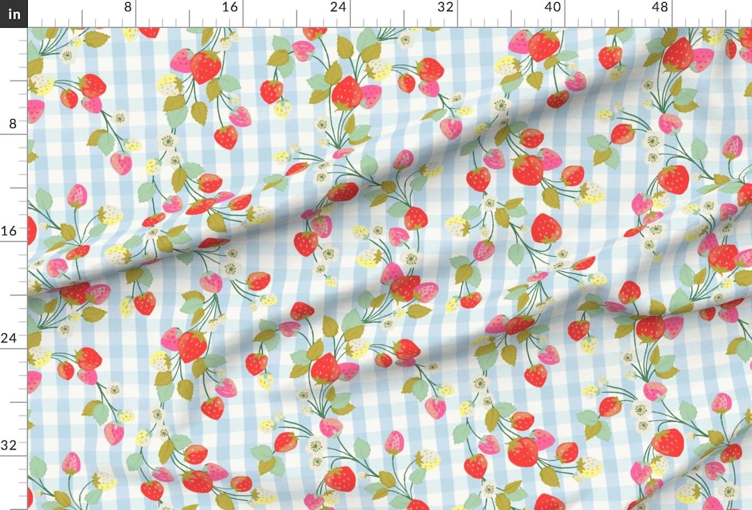 Strawberry Gingham Extra Wide Sateen Fabric Berries Summer Picnic ...