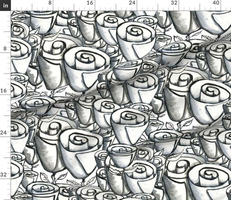 Black Roses Fabric Hand Painted Funky Quirky Roses, Large Scale, Black ...