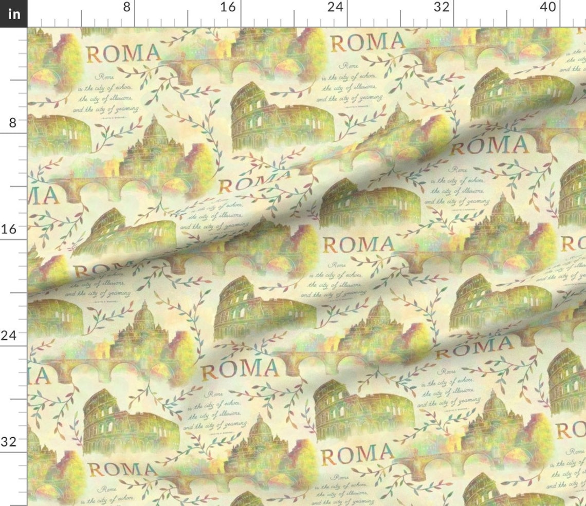 Watercolor Rome Fabric Rome Watercolor by Gaiamarfurt Rome - Etsy