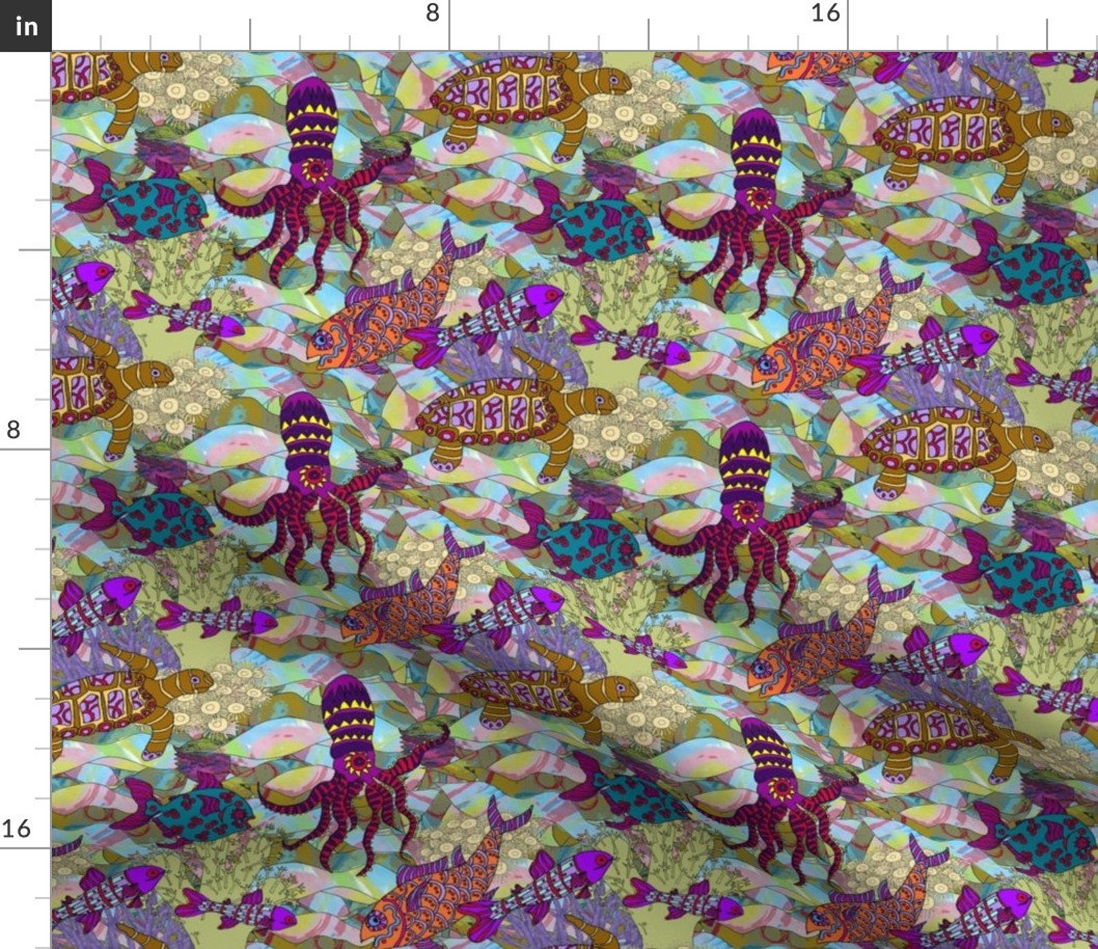 Coral Reef Aquatic Life Fabric the Other Reef by Linsart | Etsy