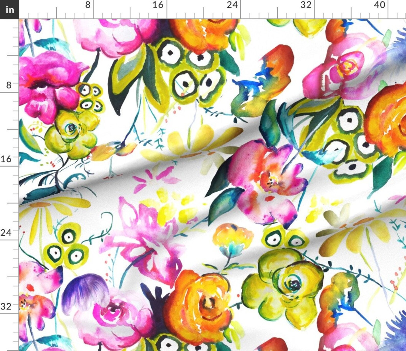 Summer Floral Fabric June Garden Watercolor Floral Large - Etsy