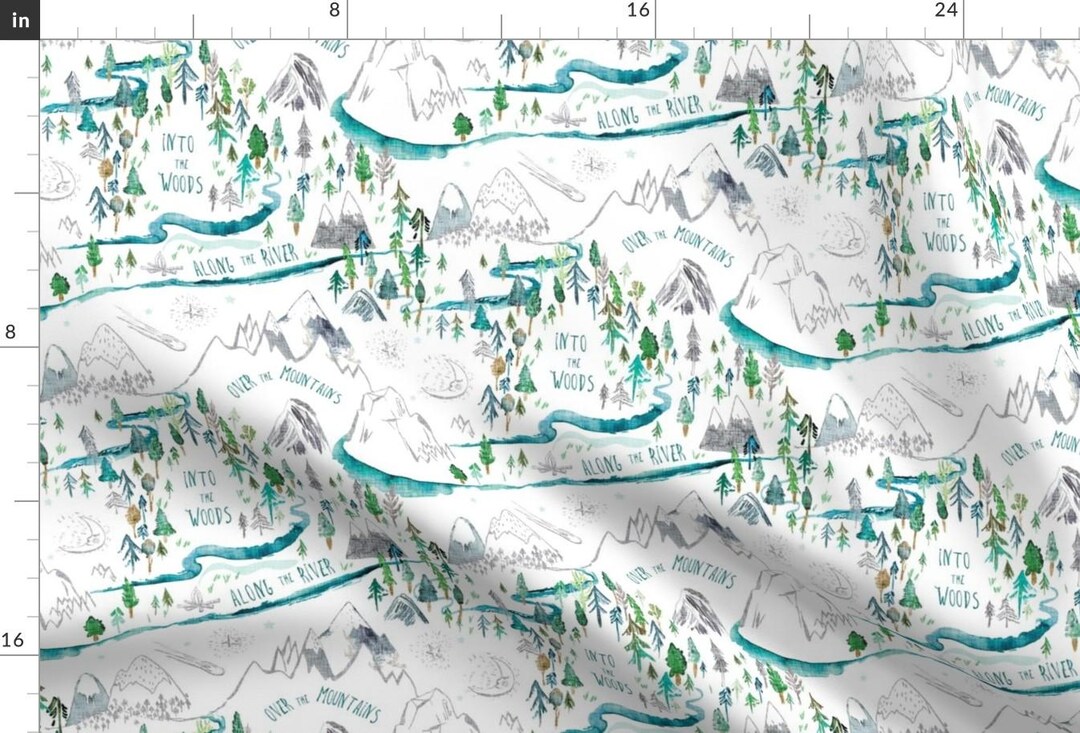Map Fabric - Let's Go Adventuring (white) by Nouveau Bohemian - Map ...