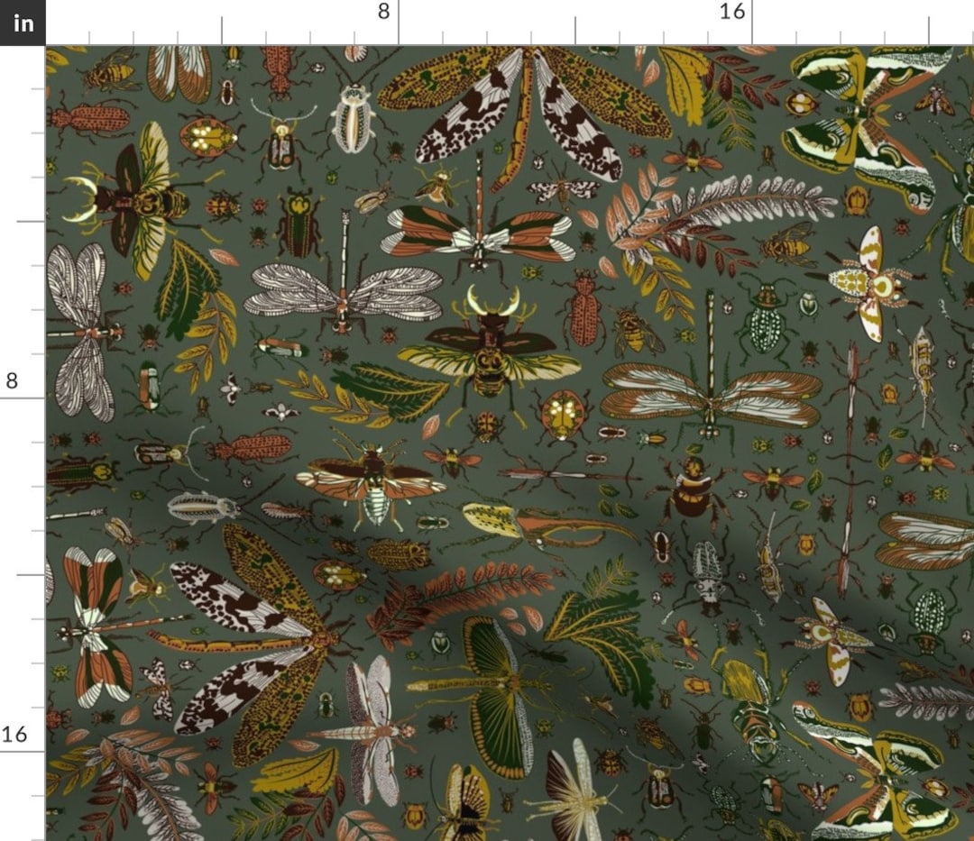 Insects Fabric Insect Miscellany by Wondroustrange Dark Green Nature ...