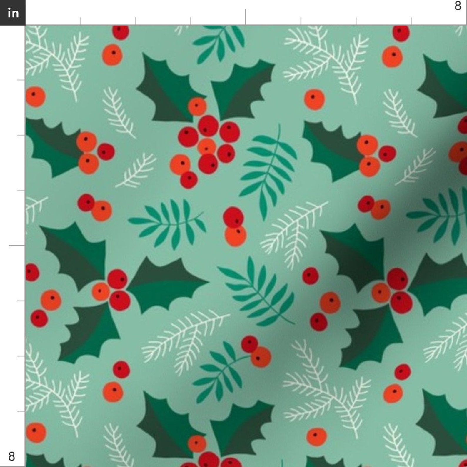 Holly Berries Green Fabric Christmas Holly And Berries On | Etsy