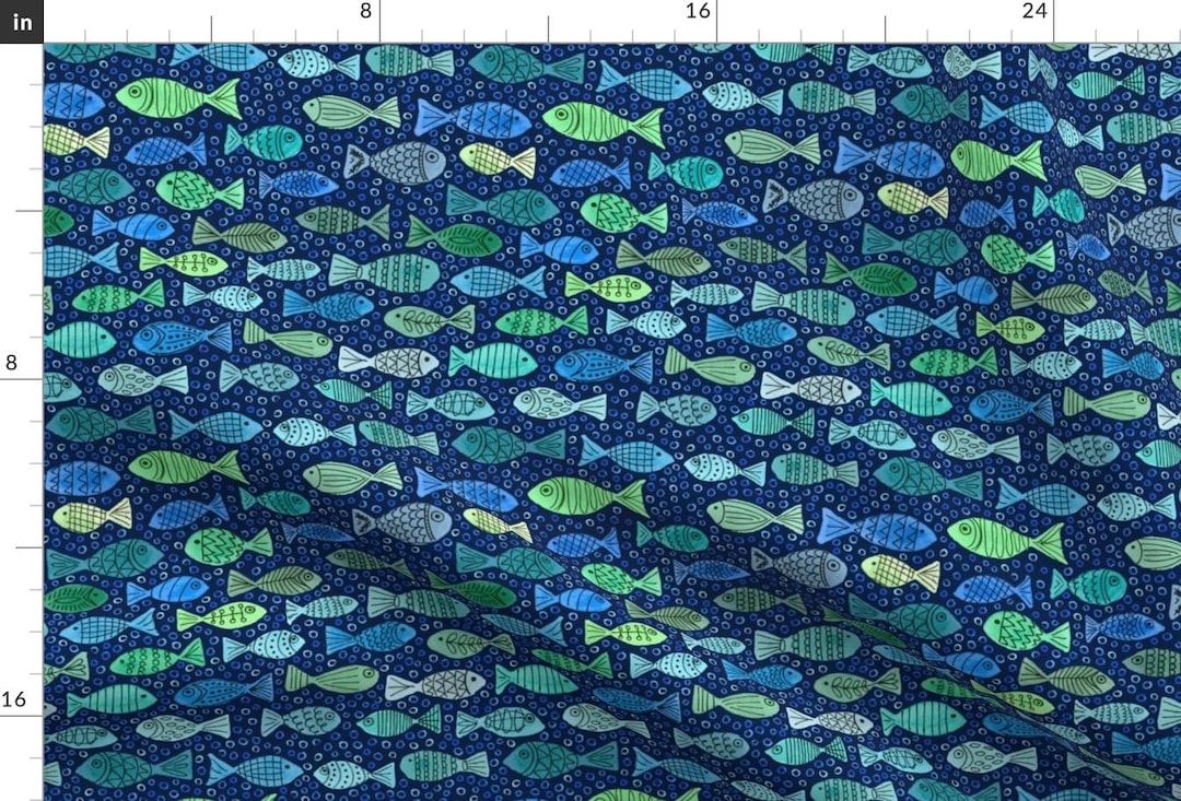 Fish Fabric - One Fish, Two Fish, Green Fish, Blue Fish by Diseminger ...