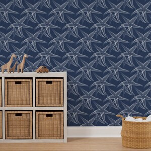 Starfish Wallpaper Starfish Dark Blue White Beach by 13moons - Etsy