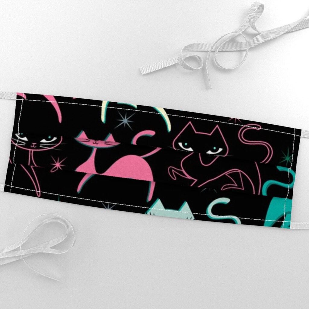 Mid Century Modern Fabric Prancing Kitten-fabric-black by | Etsy