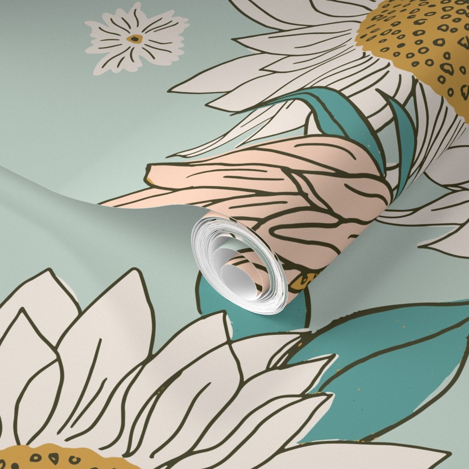 Jumbo Sunflower Wallpaper Boho Sunflowers by Indybloomdesign - Etsy