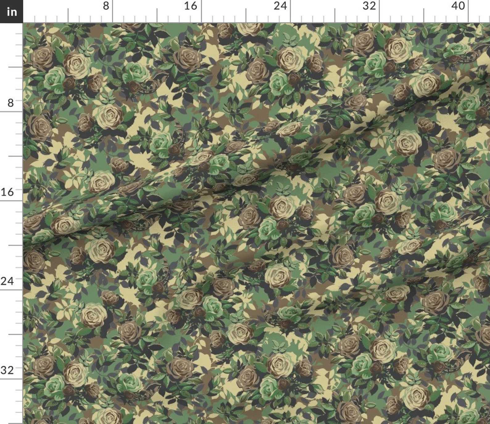 Camo Flowers Fabric Camo Rose by Emilystoneprints Green Brown Beige ...