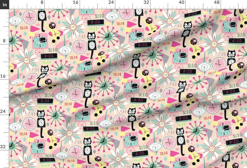Clocks Fabric - Fun Times! by Designs by Lisa K - Retro Cotton Fabric ...