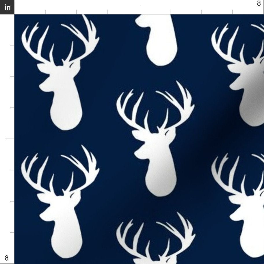 Deer Fabric Navy Deer Head Custom Fabric by Ivie Cloth Co | Etsy
