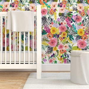 Bold Floral Wallpaper Bright Blooms Painted Floral by - Etsy