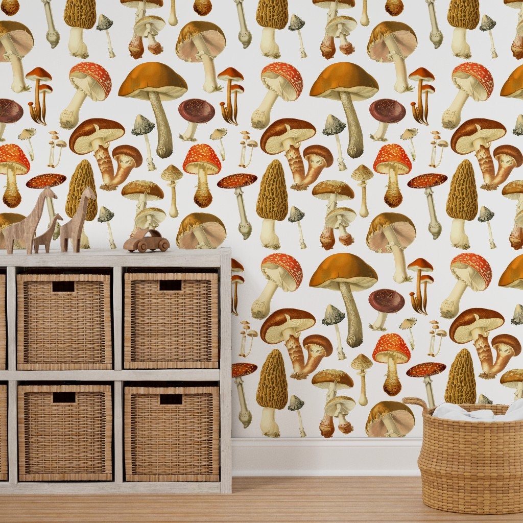 Forest Mushroom Wallpaper Vintage Botanical Fungus by - Etsy