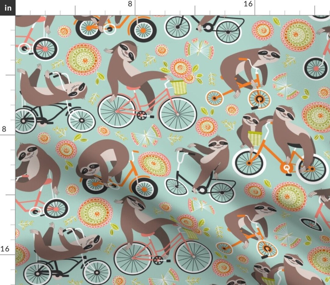 Sloths on Bikes Fabric Sloths on Bikes by Cjldesigns Cycling Sloths ...