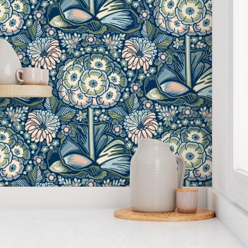 Retro Bold Floral Peel and Stick Wallpaper - Maximalist Botanical ...