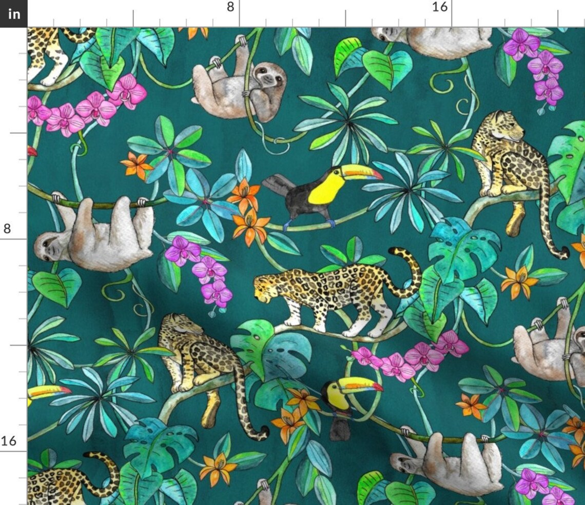 Rainforest Fabric Rainforest Friends Watercolor Animals on - Etsy