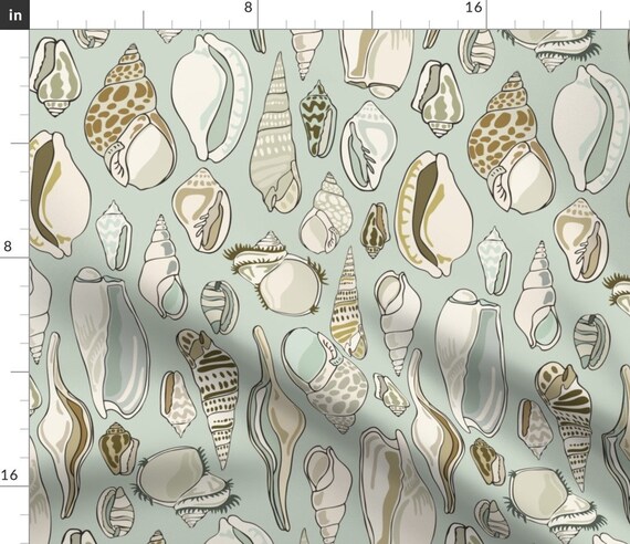 Blue Shells Illustration Beach Fabric Shells Aqua by - Etsy