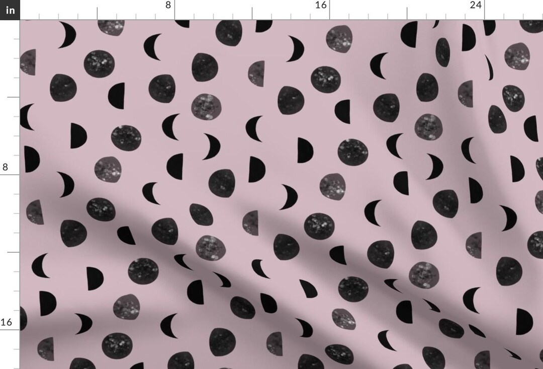 Mauve Celestial Moon Fabric - Speckled Black Moon Phases by Ivieclothco ...