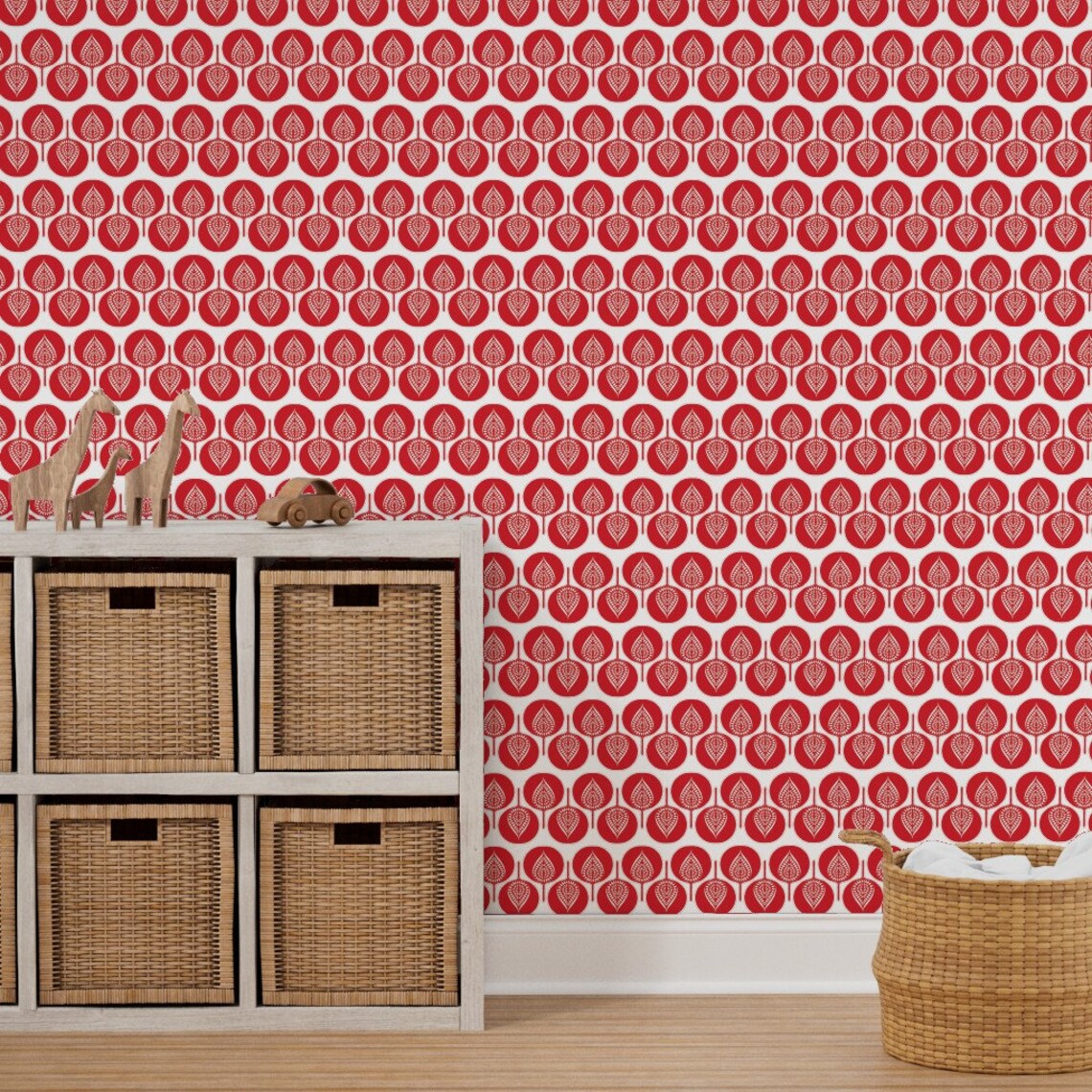 Mod Tree Wallpaper Tree Hearts in Red by Holli Zollinger - Etsy