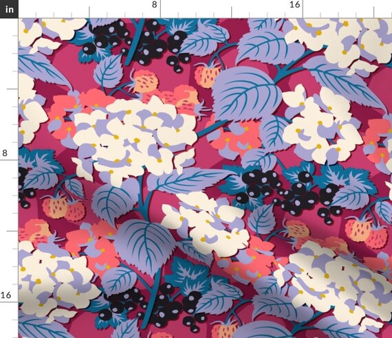 Hydrangea Fabric Hydrangeas and Berry by Heidi-abeline - Etsy