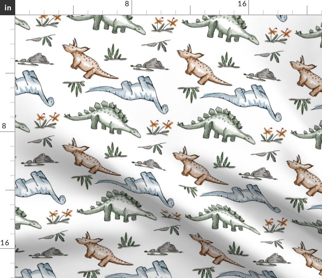 Dinosaur Fabric Watercolor Dinos by Averielaneboutique | Etsy