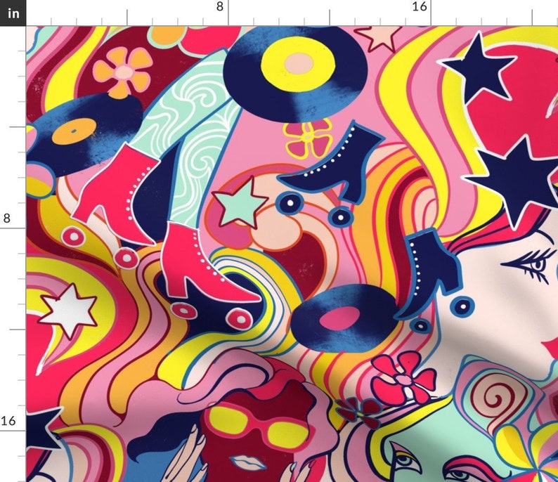 Hippie Pop Art Pink Retro Fabric Roller Disco Party 70s - Etsy
