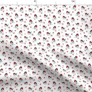 Robin Birds Red Pattern Fabric Christmas Robin on White | Etsy