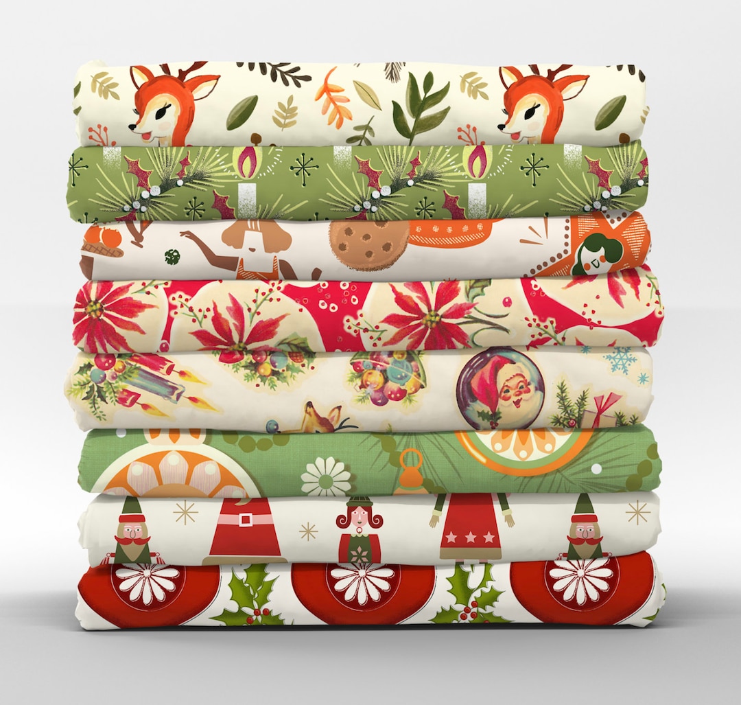 Vintage Christmas Cotton Fat Quarters - Midcentury Modern Retro 1950s ...