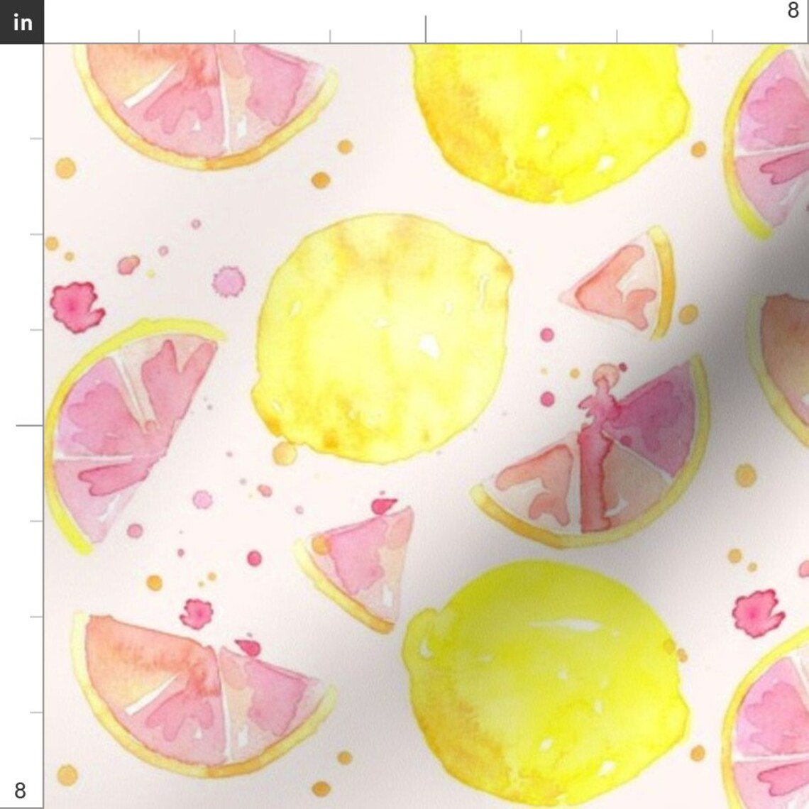 Watercolor Pink Lemon Fabric Pink Lemonade by Erinanne - Etsy