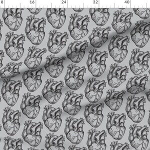 Heart Fabric - Hearts Anatomical on Soft Gray by Beththompsonart ...