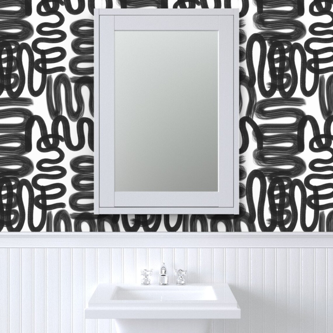 Graffiti Wallpaper Graffiti Squiggle in Black on White by - Etsy