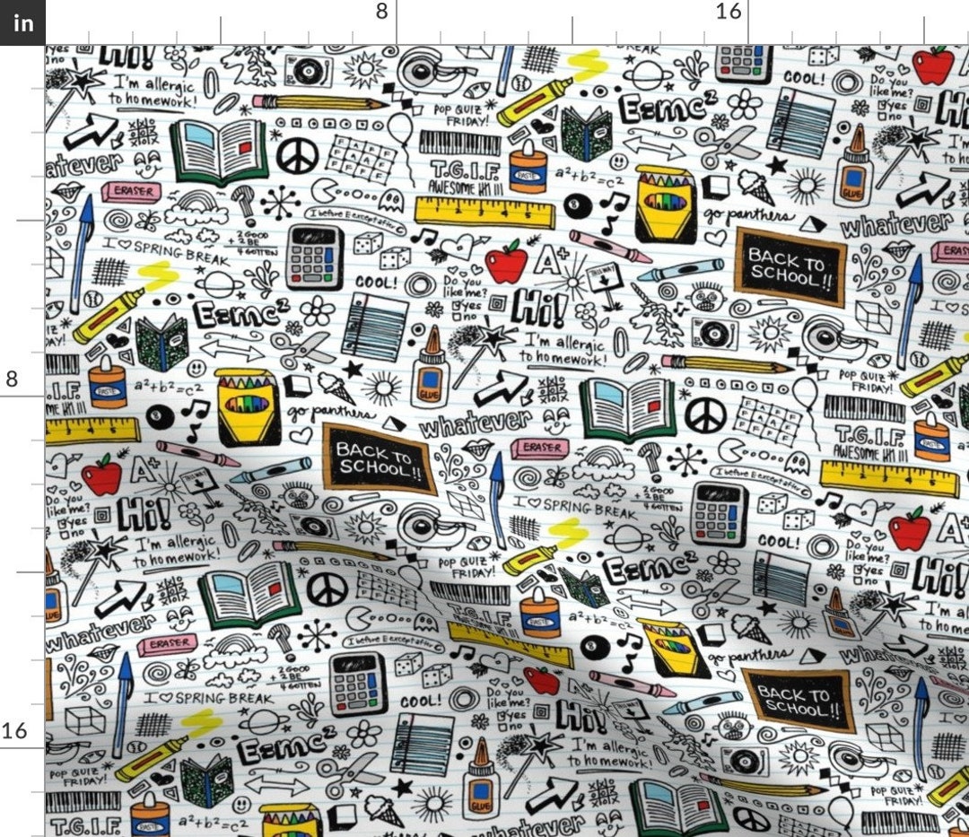 Classroom Doodles Fabric Doodled School Supplies by - Etsy
