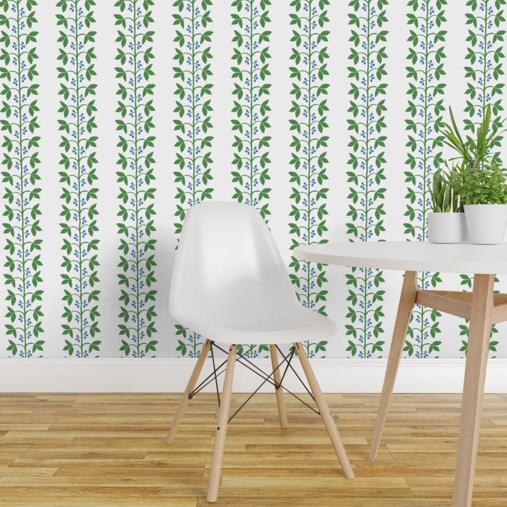 Vine Wallpaper - Custom Berry Vine Stripe by Danika Herrick - Blue ...