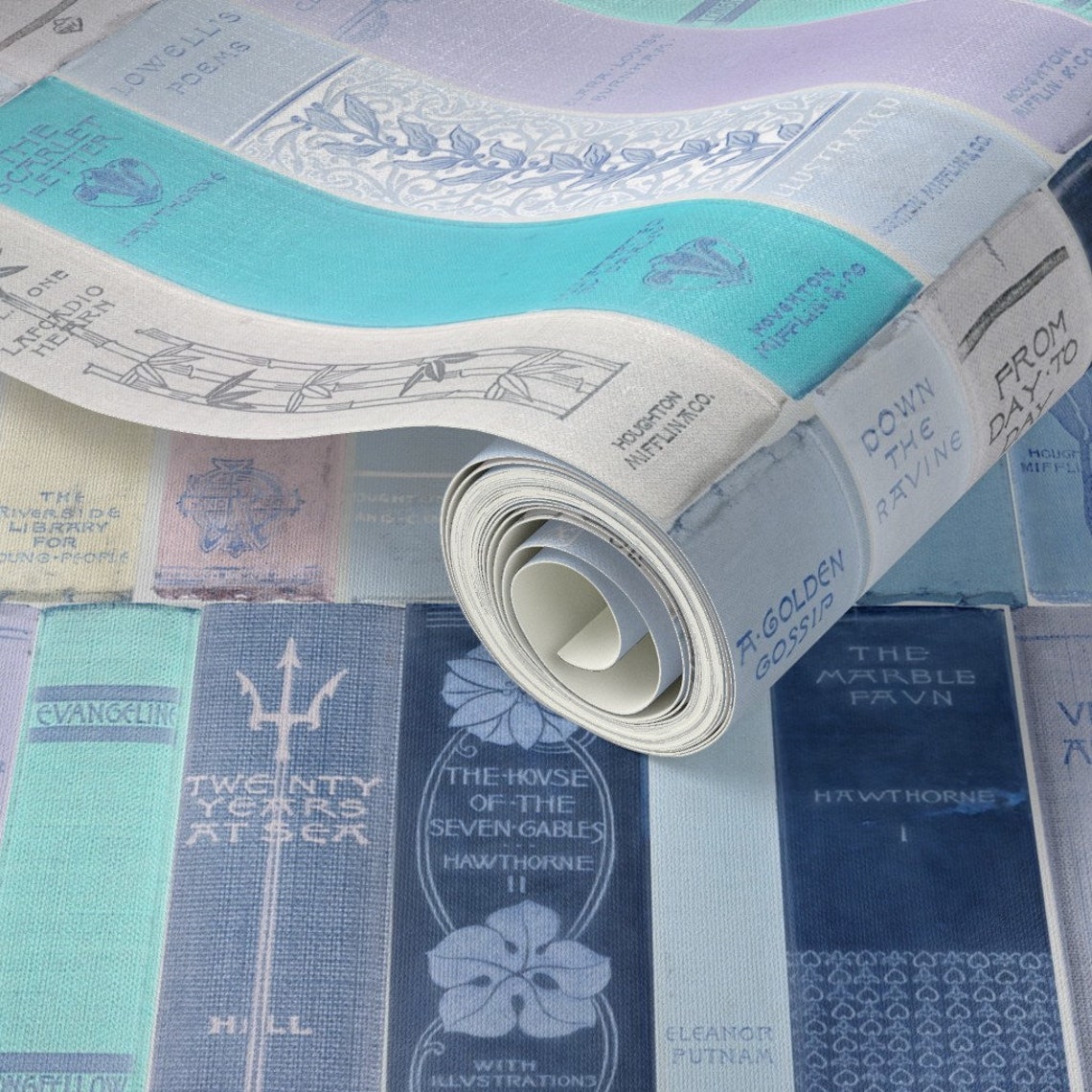 Books Wallpaper Instant Library Blue by Peacoquettedesigns - Etsy