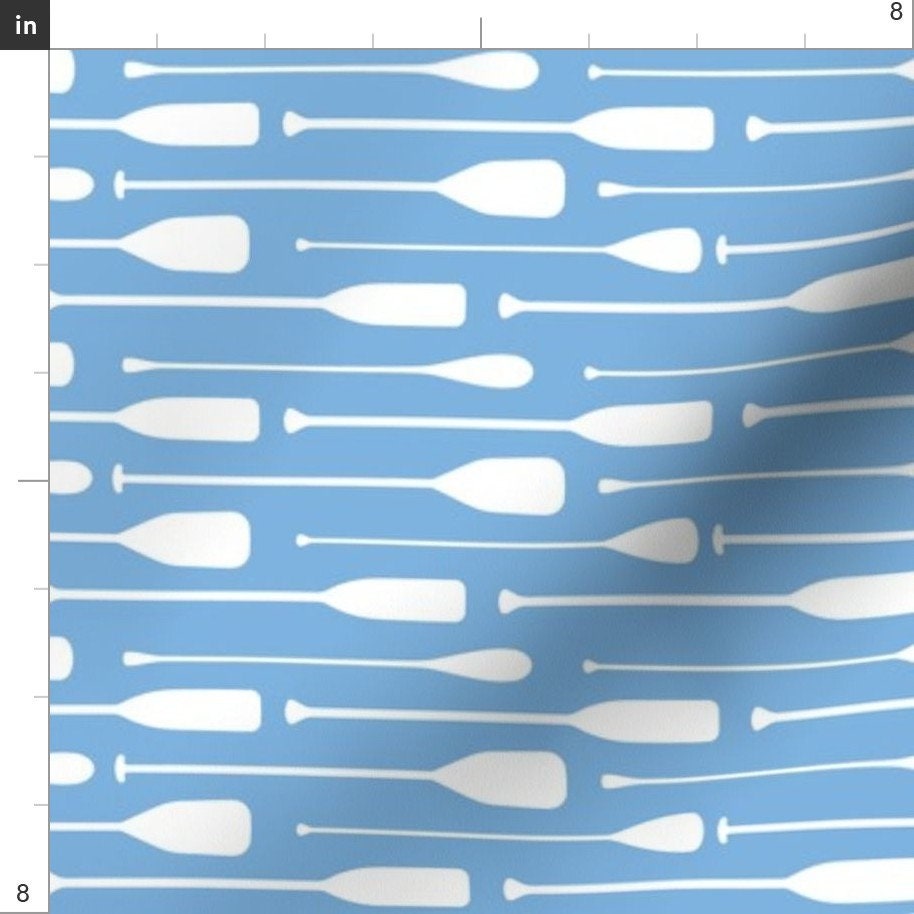 Canoe Paddle Fabric Paddles on Light Blue by - Etsy