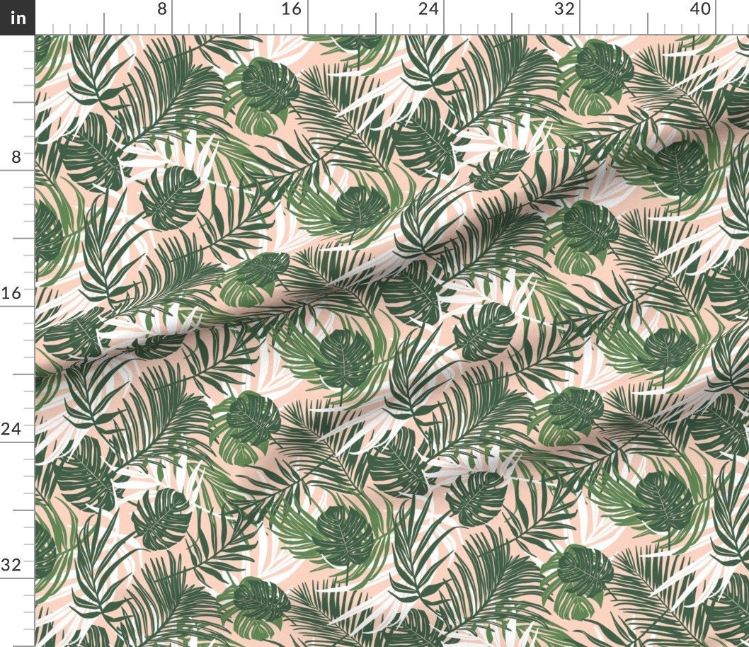 Tropical Fabric Hideaway Tropical Palm Leaves Pink Blush | Etsy