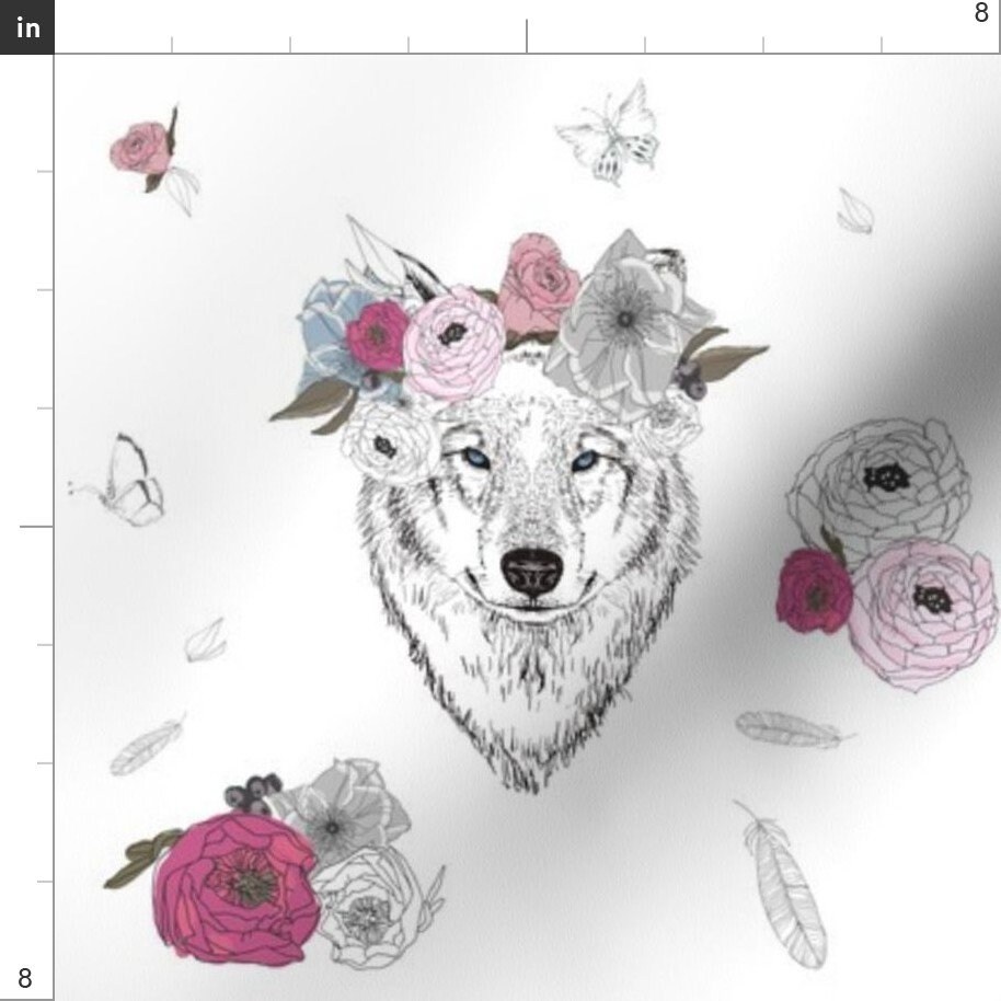 Boho Wolf Fabric Girl Wolf Flowers by Shopcabin Bohemian - Etsy Canada