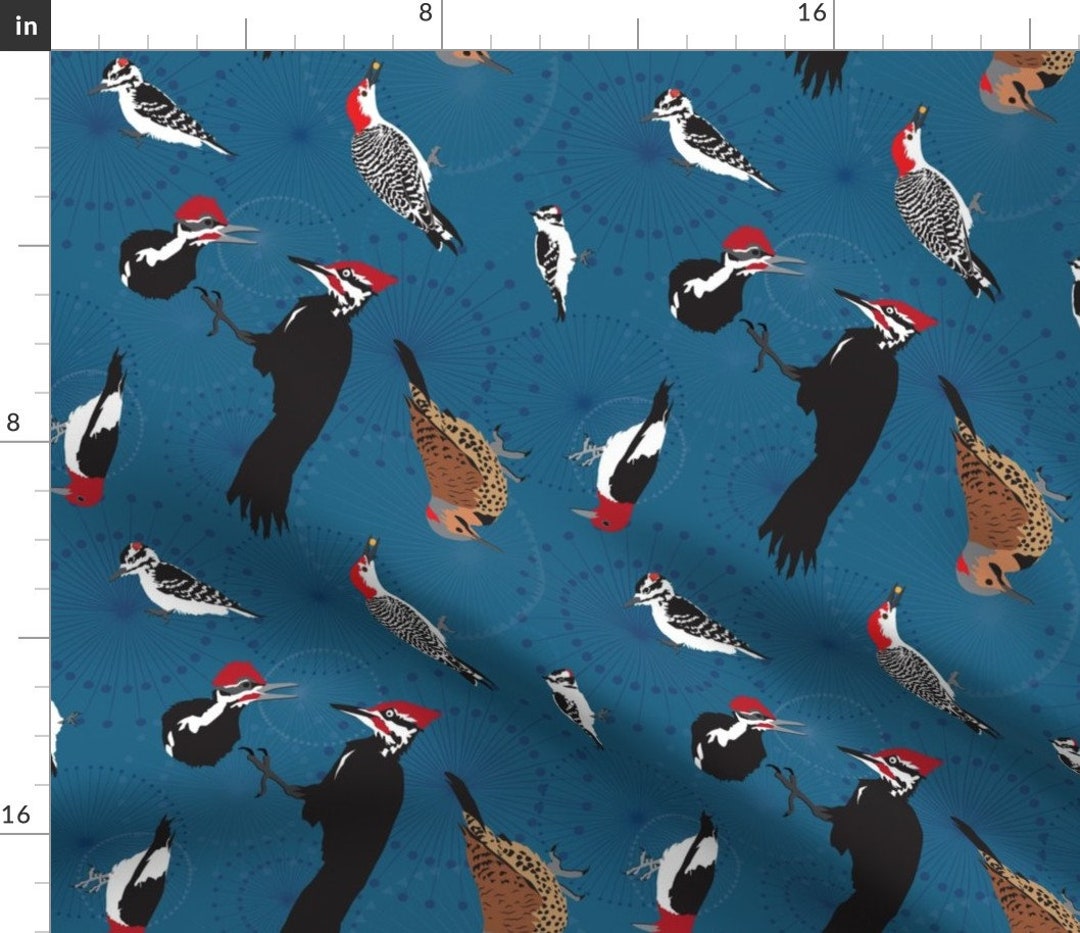 Pileated Woodpecker Fabric North American Woodpeckers Blue by ...