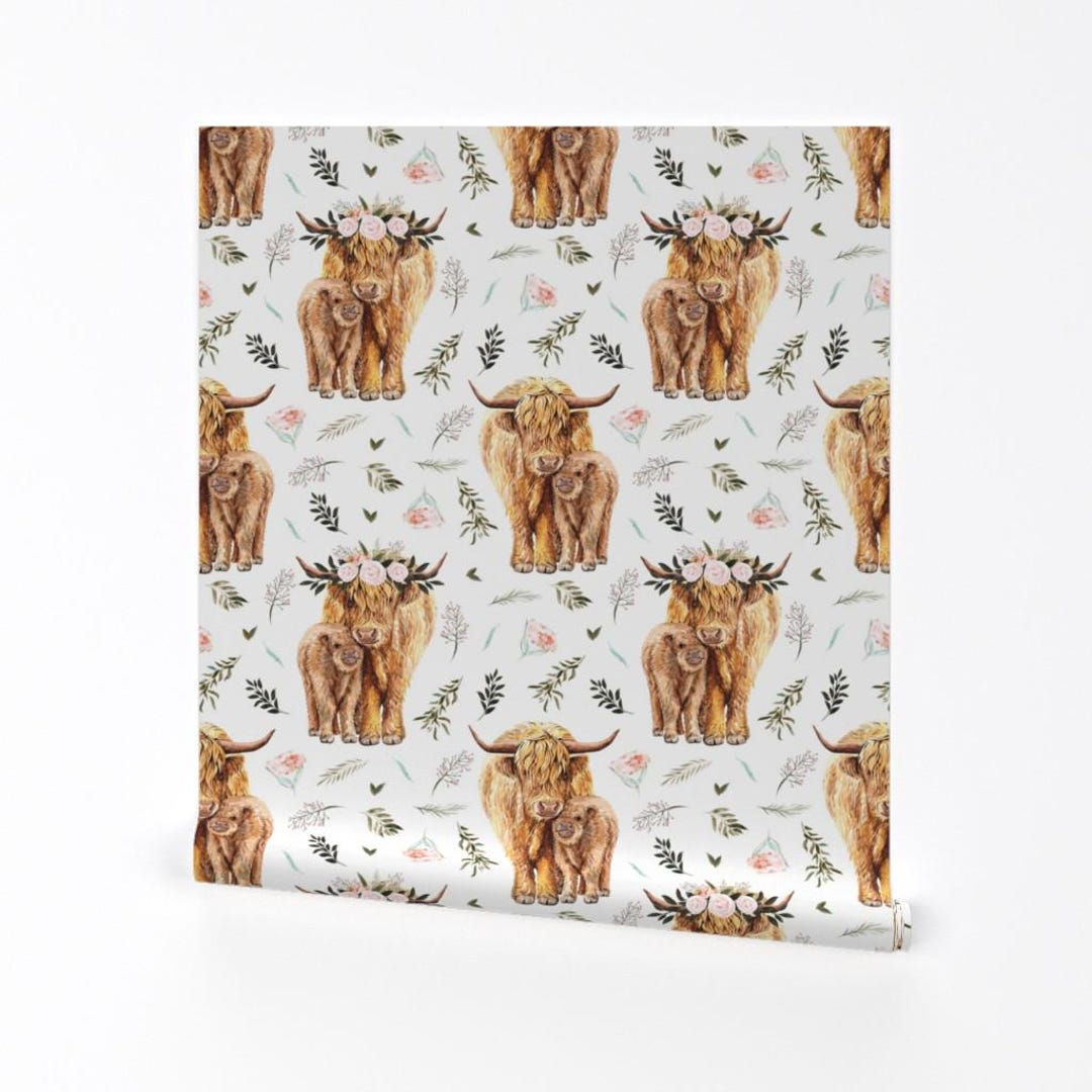 Highland Cow Removable Peel and Stick Wallpaper - Scottish Cow - Wall ...