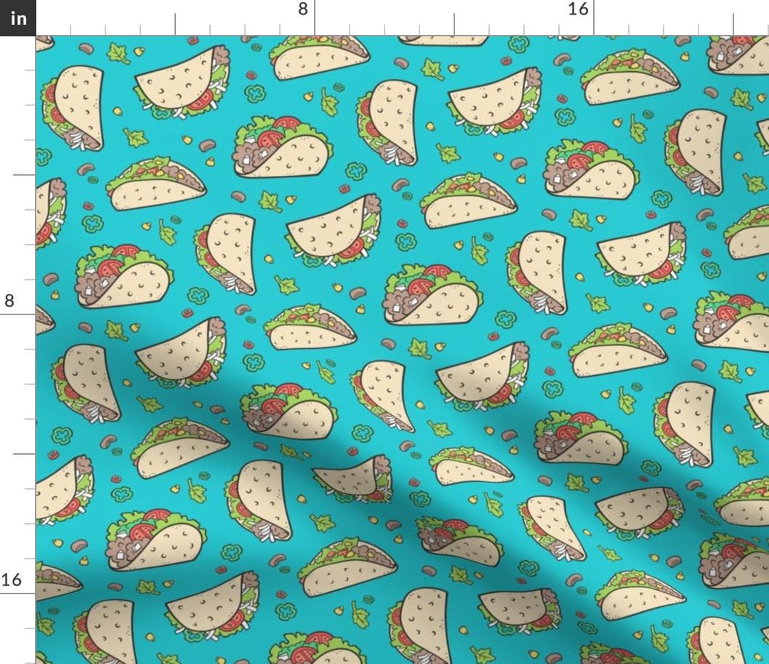 Tacos Fabric Tacos Food on Blue by Caja Design Crunchy Tacos Food ...