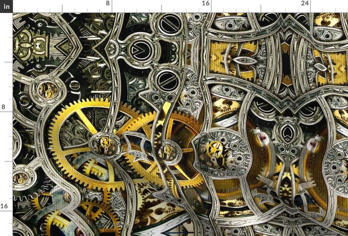 Clock Gear Fabric - Clockworks by Whimzwhirled - Industrial Clock Gear ...