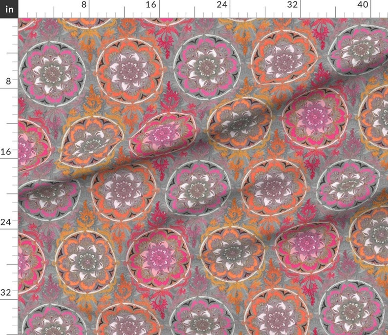 Boho Fabric Hot Pink Magenta Orange Super Boho Doodle - Etsy