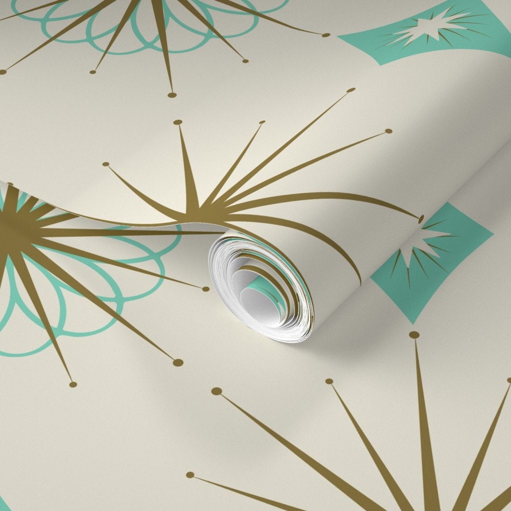 Atomic Wallpaper Starburst Aquarelle by Curiouslondon Mid - Etsy