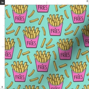 Fries Fabric French Fries Fast Food Pink on Mint Green | Etsy