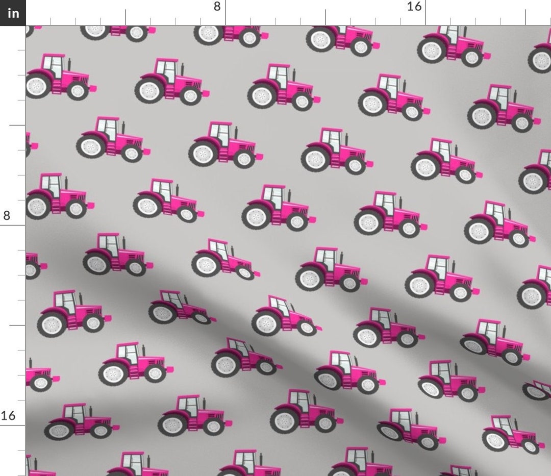 Pink Tractor Fabric Hot Pink Tractors on Light Grey by ...