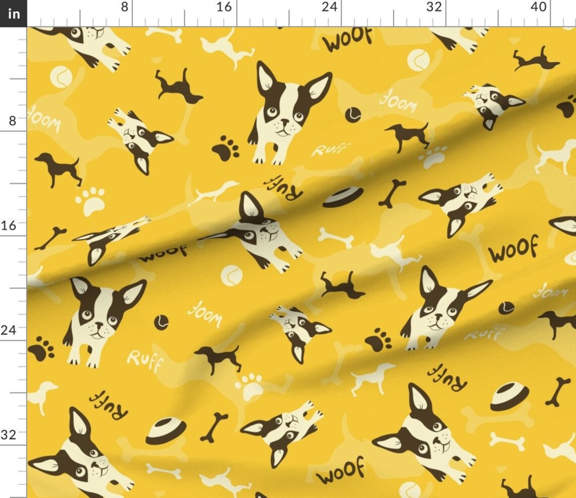 Yellow Frenchies Fabric French Bulldog Dog Woof by Katelein | Etsy